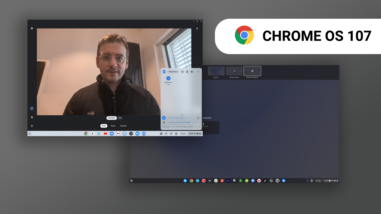Chrome OS 107 release : le cadrage caméra, la sauvegarde des bureaux ...