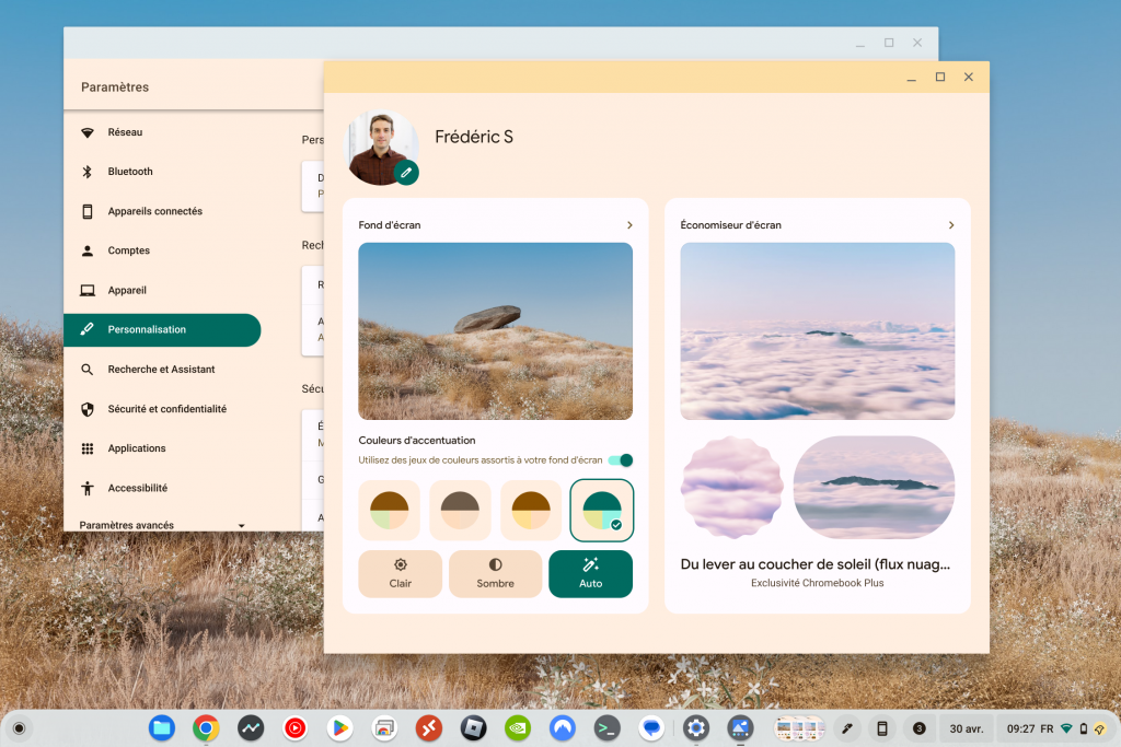 Material You sur ChromeOS : les couleurs d'accentuation sont ...